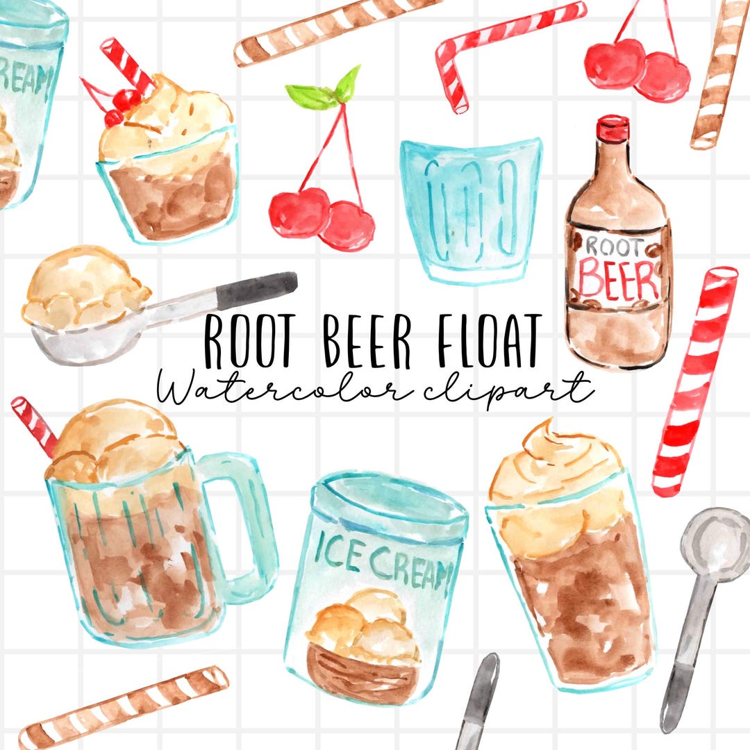 Watercolor Clipart, Root Beer Float, Soda, Ice Cream, Summer Treat ...