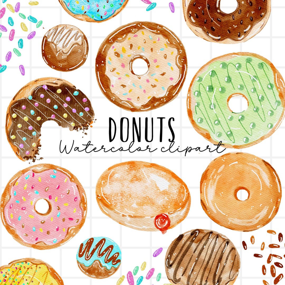Watercolor Donut Clipart, Donut PNG, Chocolate Donut, Glazed Donut ...