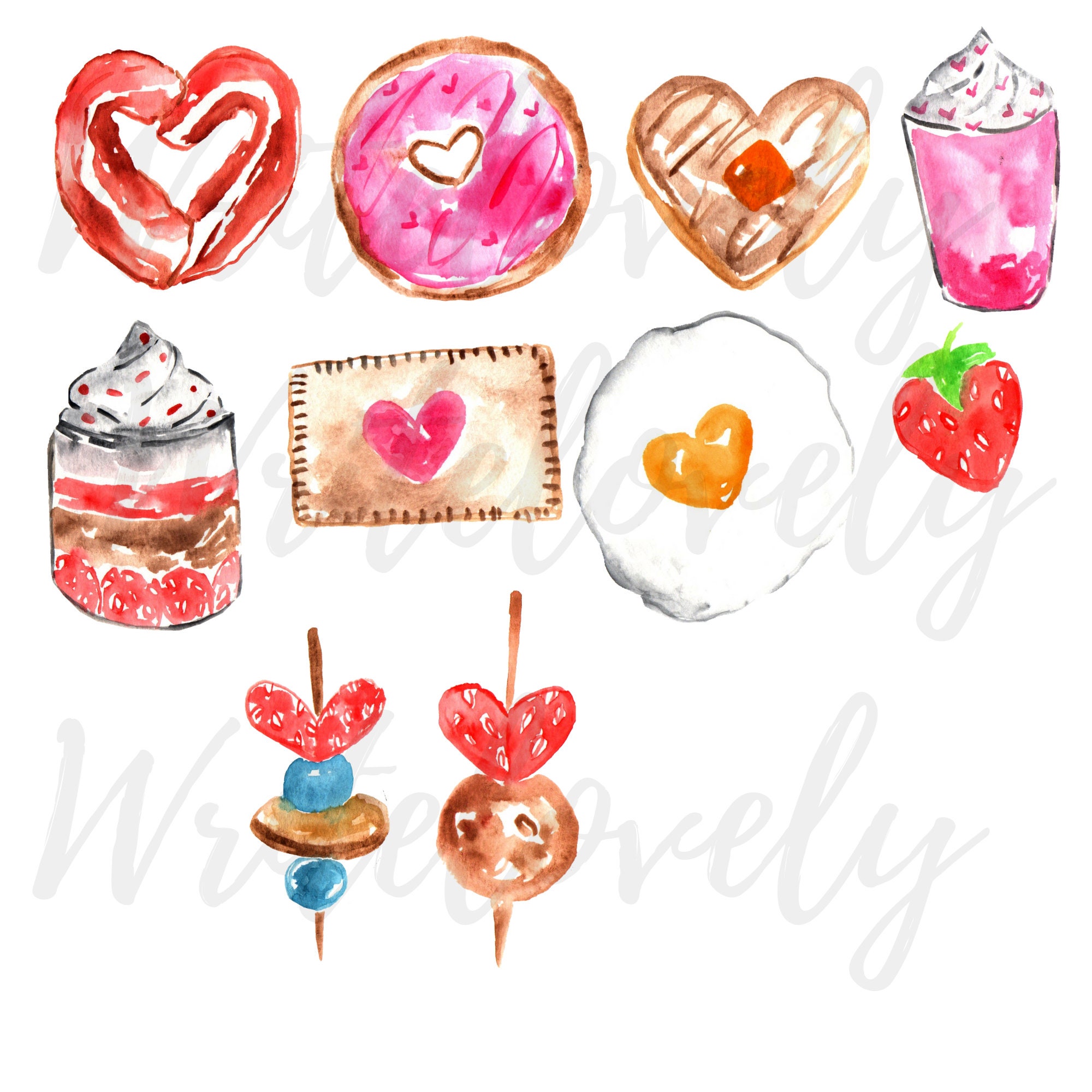 Watercolor Clipart Valentines Day Breakfast Breakfast | Etsy