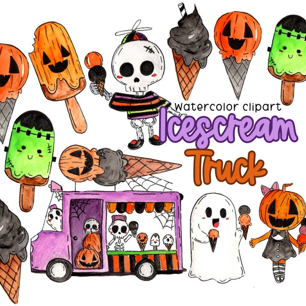 Halloween Ice Cream Clipart - Etsy