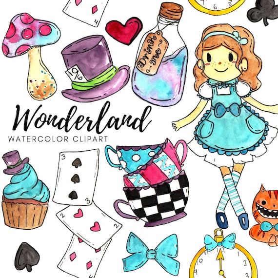 Alice in Wonderland Clipart Watercolor Tea Party Playing - Etsy UK