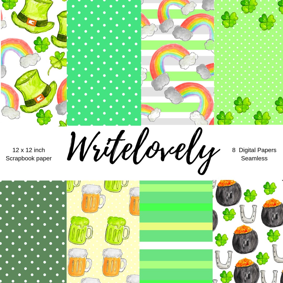 Digital Scrapbook Paper Pack - Saint Patricks Day Seamless Decorative ...