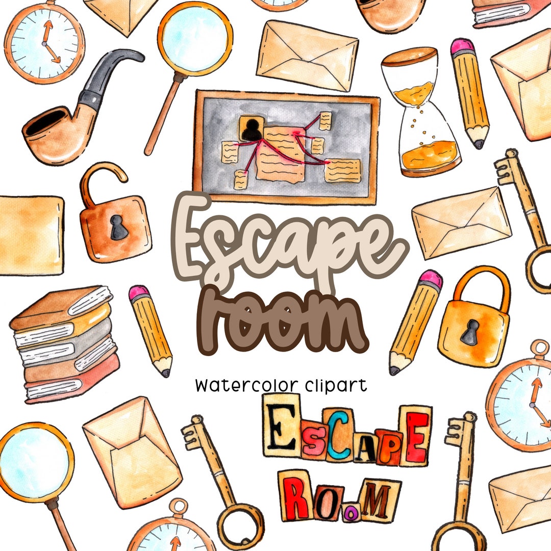 Watercolor Escape Room Clipart, Party Game Illustration, Digital ...