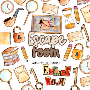 Watercolor Escape Room Clipart, Party Game Illustration, Digital ...