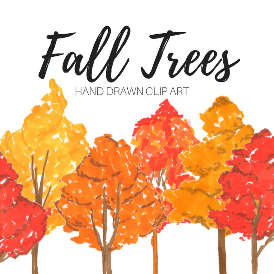 Fall Clip Art Trees Clip Art Woodland Clip Art Hand | Etsy