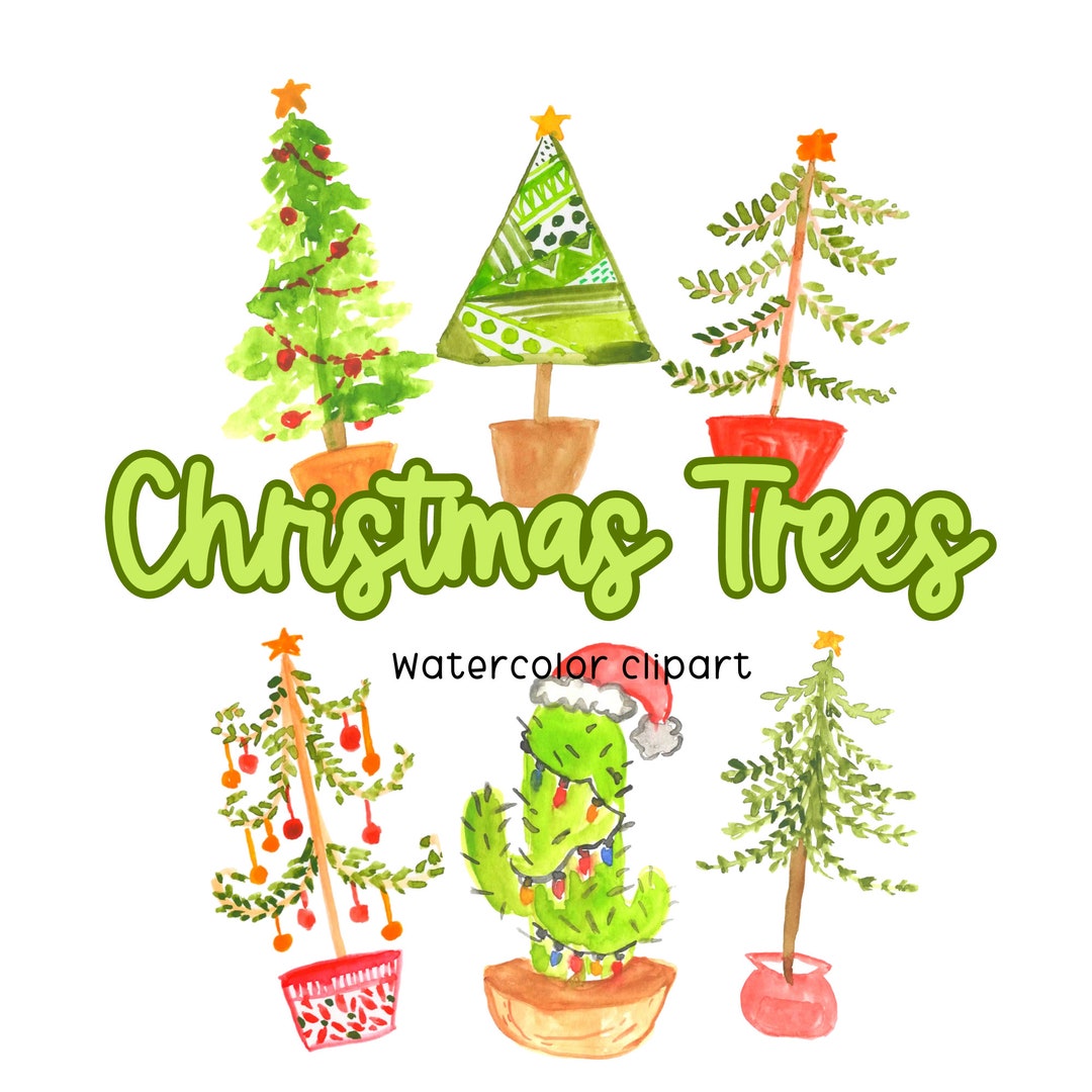 Cute Watercolor Christmas Tree Clipart, Winter Tree Illustration in Png ...