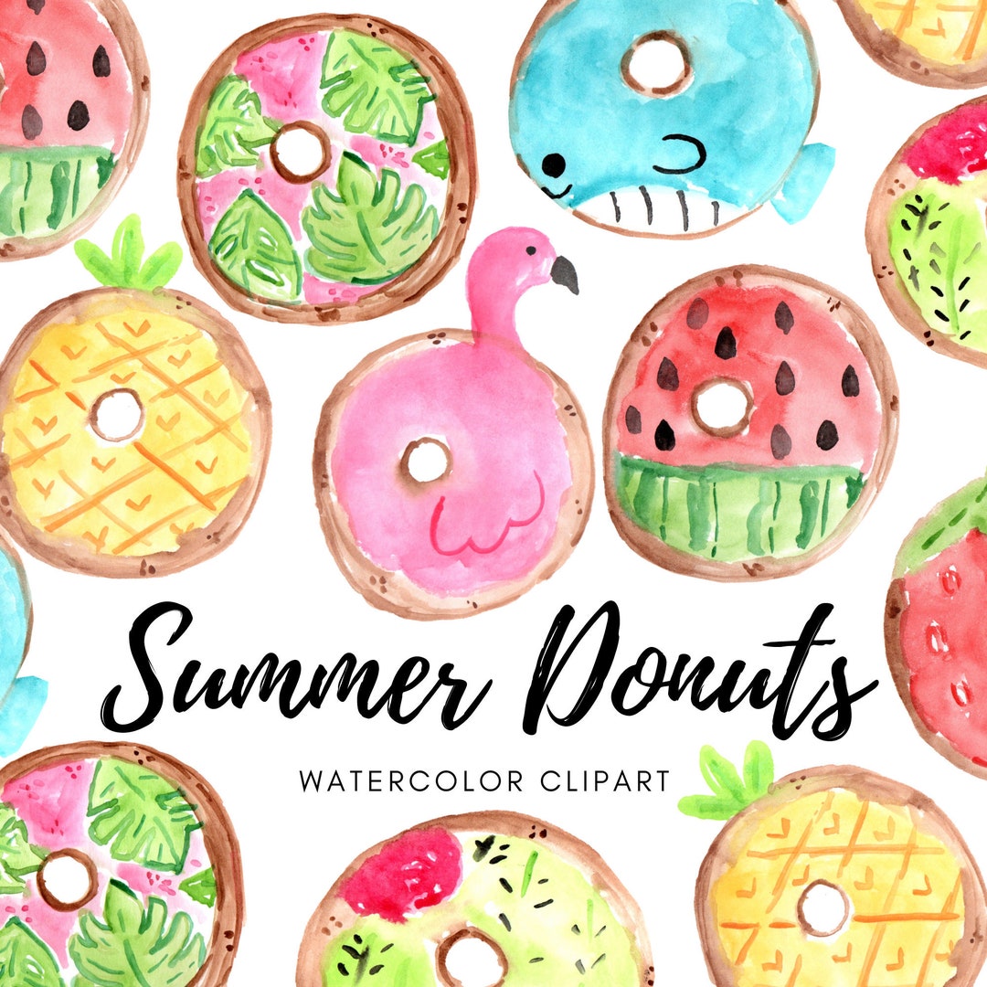 Watercolor Clip Art Summer Donut Food Clipart Commercial - Etsy