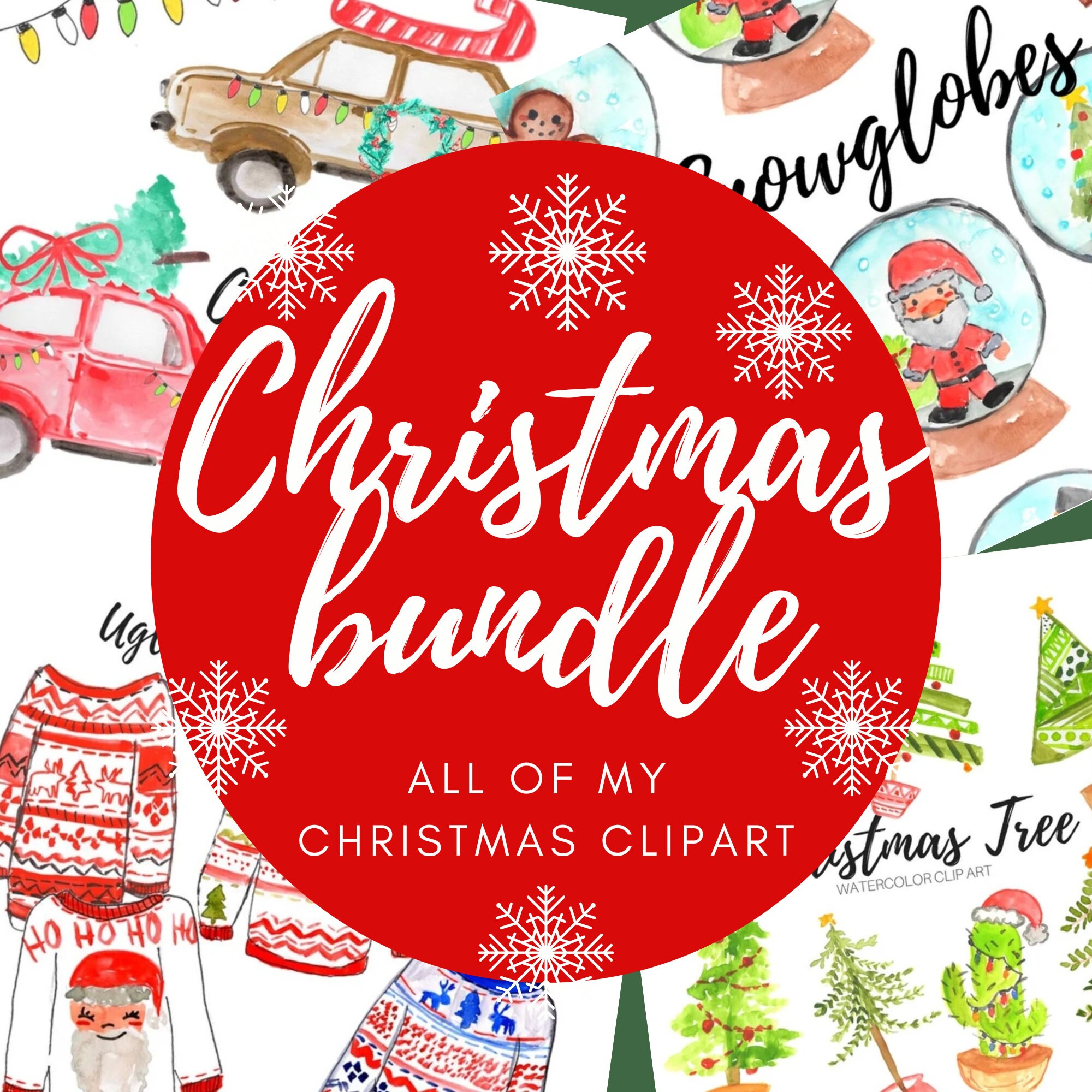 Large Christmas Clipart Set Holiday Graphics Watercolor - Etsy