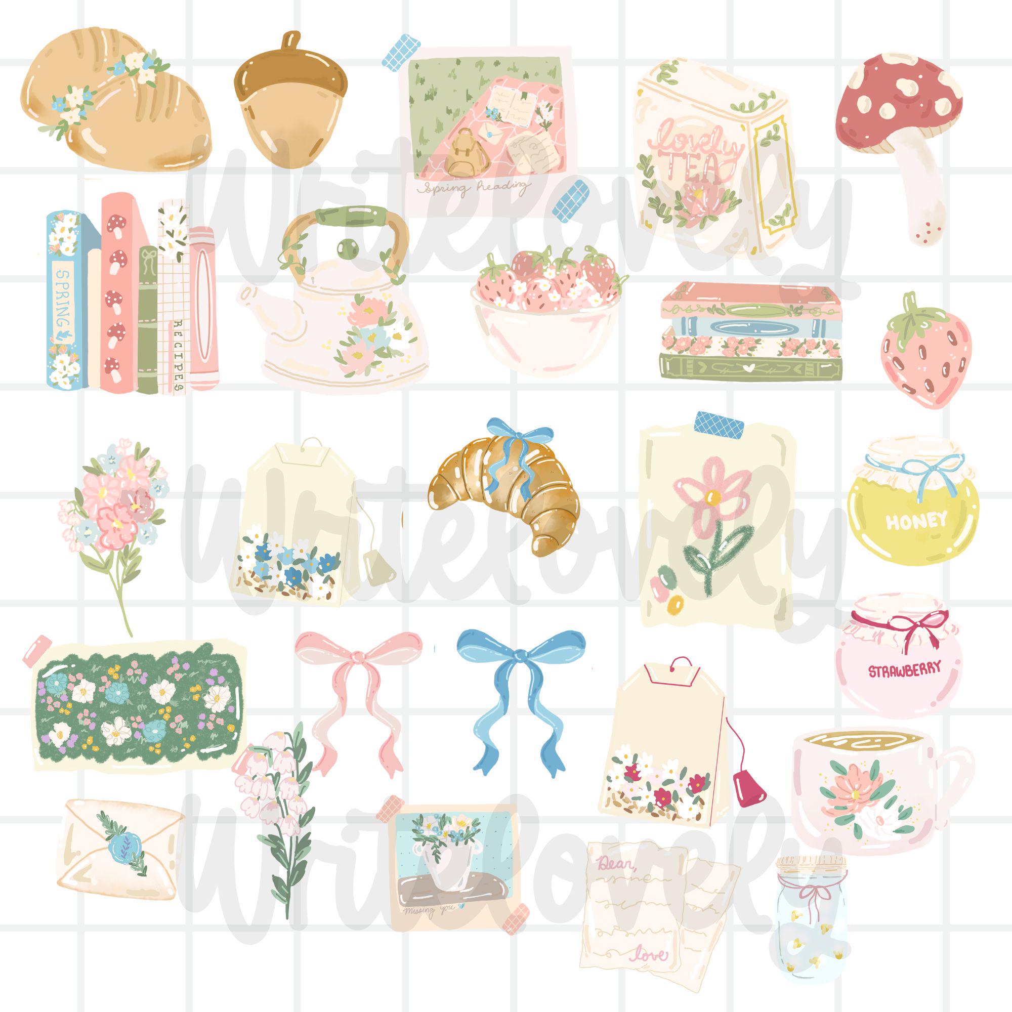 Spring Cottage Core Clipart, Pastel Spring Clipart Bundle,coquette PNG ...