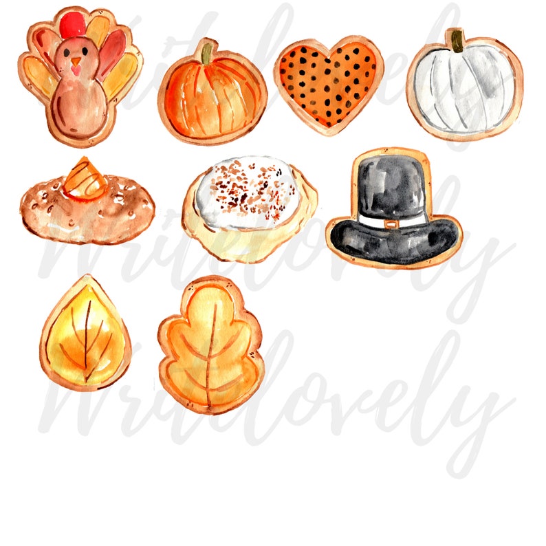 Watercolor Thanksgiving Cookies Clipart, Fall Autumn Food Graphics in ...