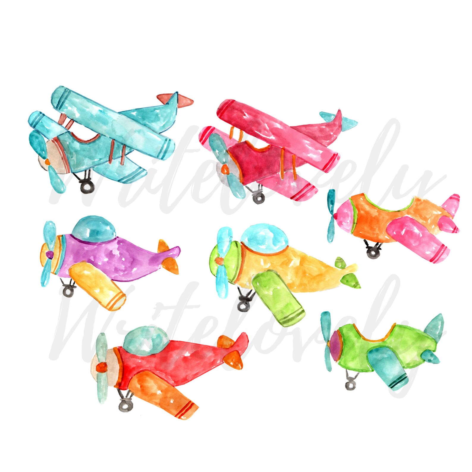 Watercolor Clipart Vintage Plane Transportation Aviator - Etsy