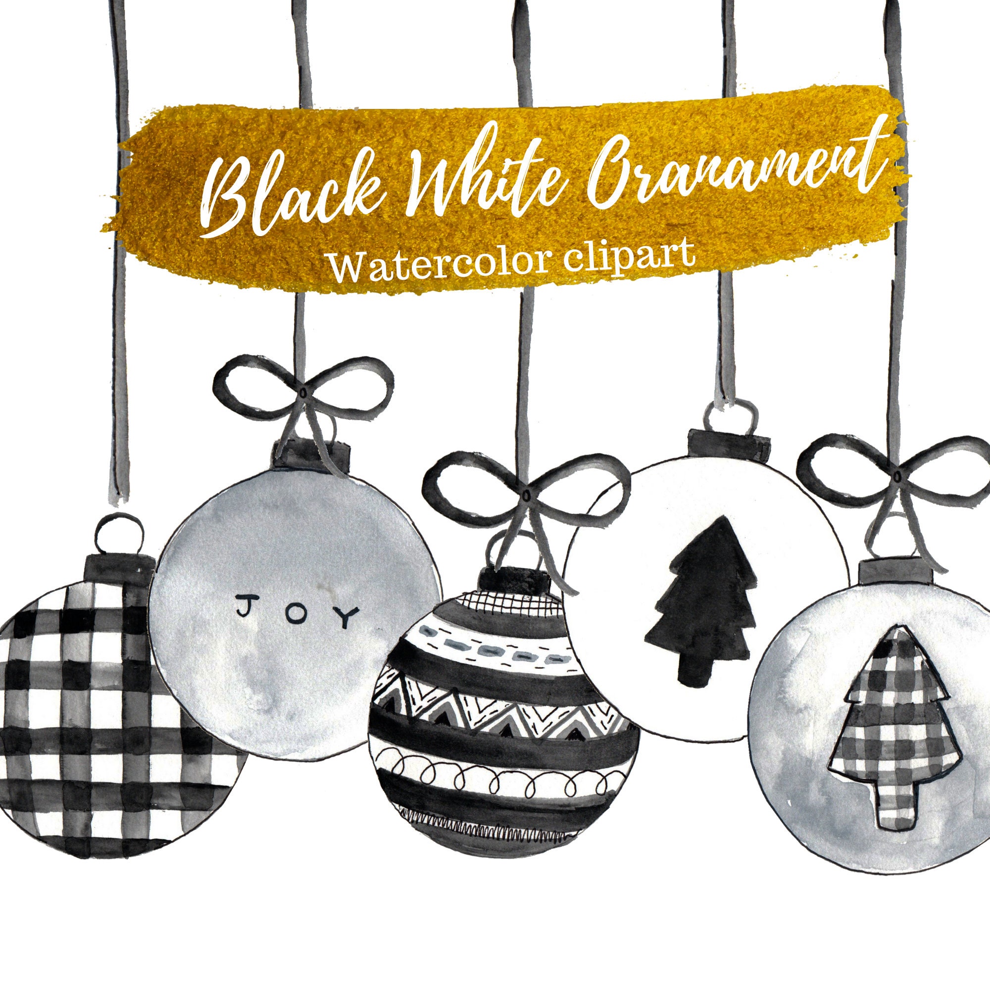 Black And White Christmas Decoration Clipart