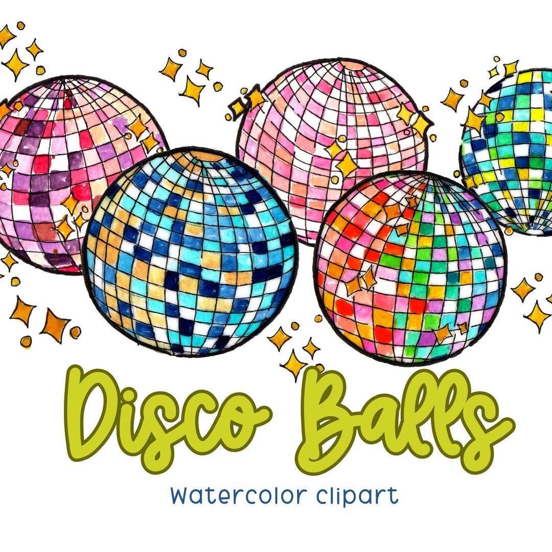 Watercolor Disco Ball Clipart Retro Groovy Illustration in - Etsy