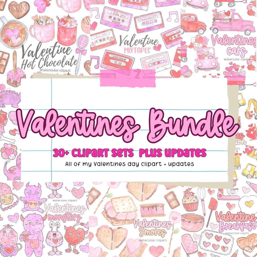 Large Valentines Day Clipart Bundle Watercolor,hearts,candy,valentines ...