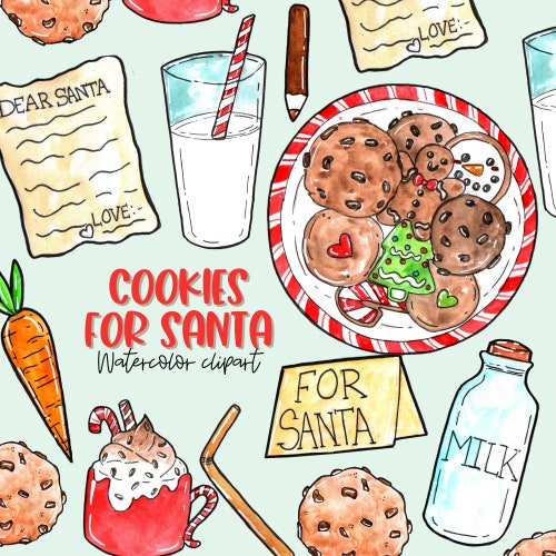 Watercolor Christmas Cookies and Milk for Santa Digital Clip - Etsy