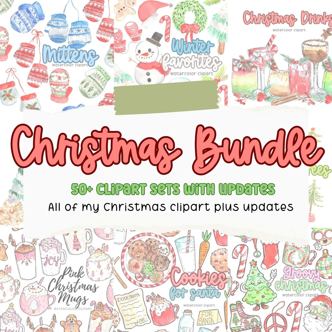 Large Christmas Clipart Set, Holiday Graphics - Watercolor Christmas ...