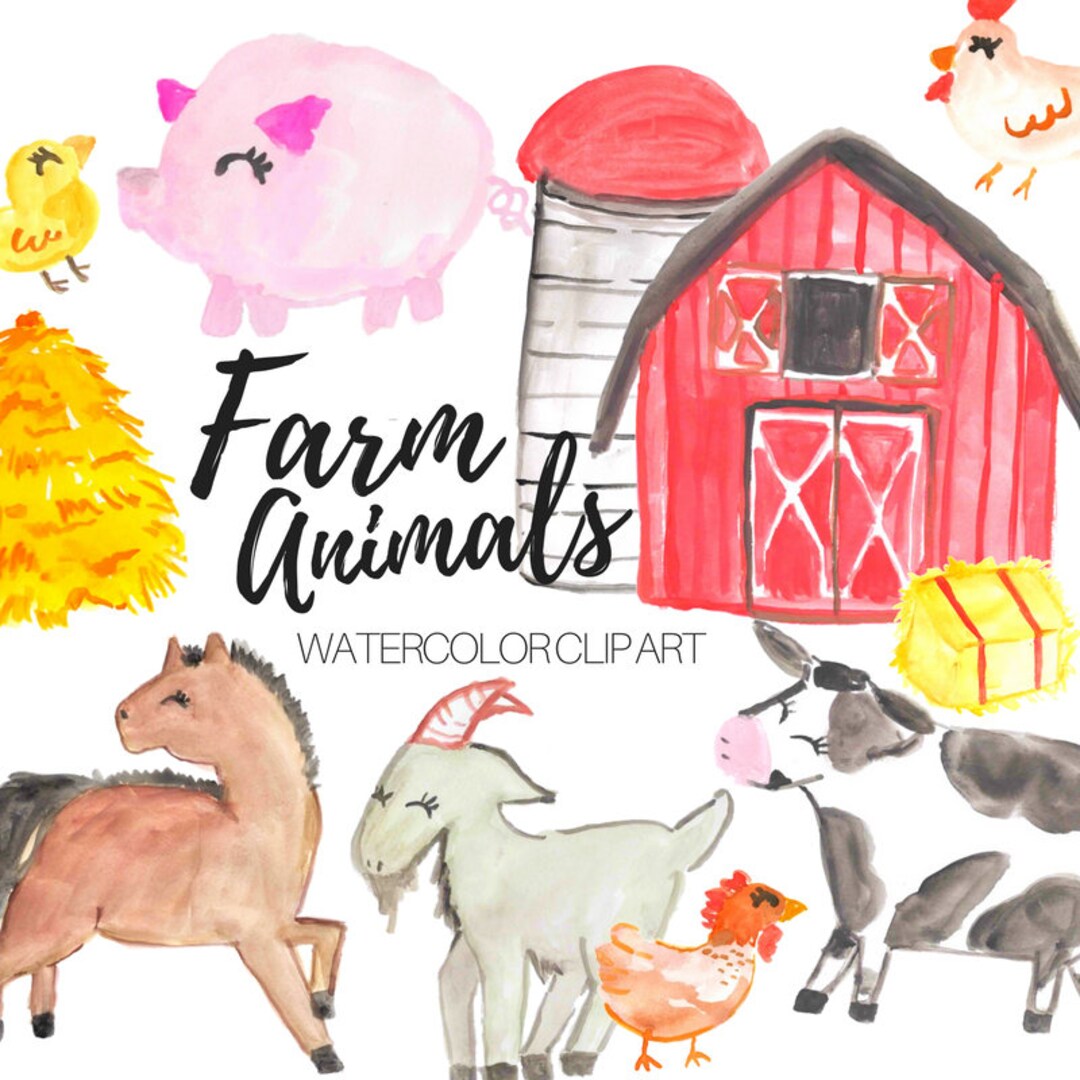Watercolor Farm Animal Clipart, Farming Graphics in Png Format Digital ...