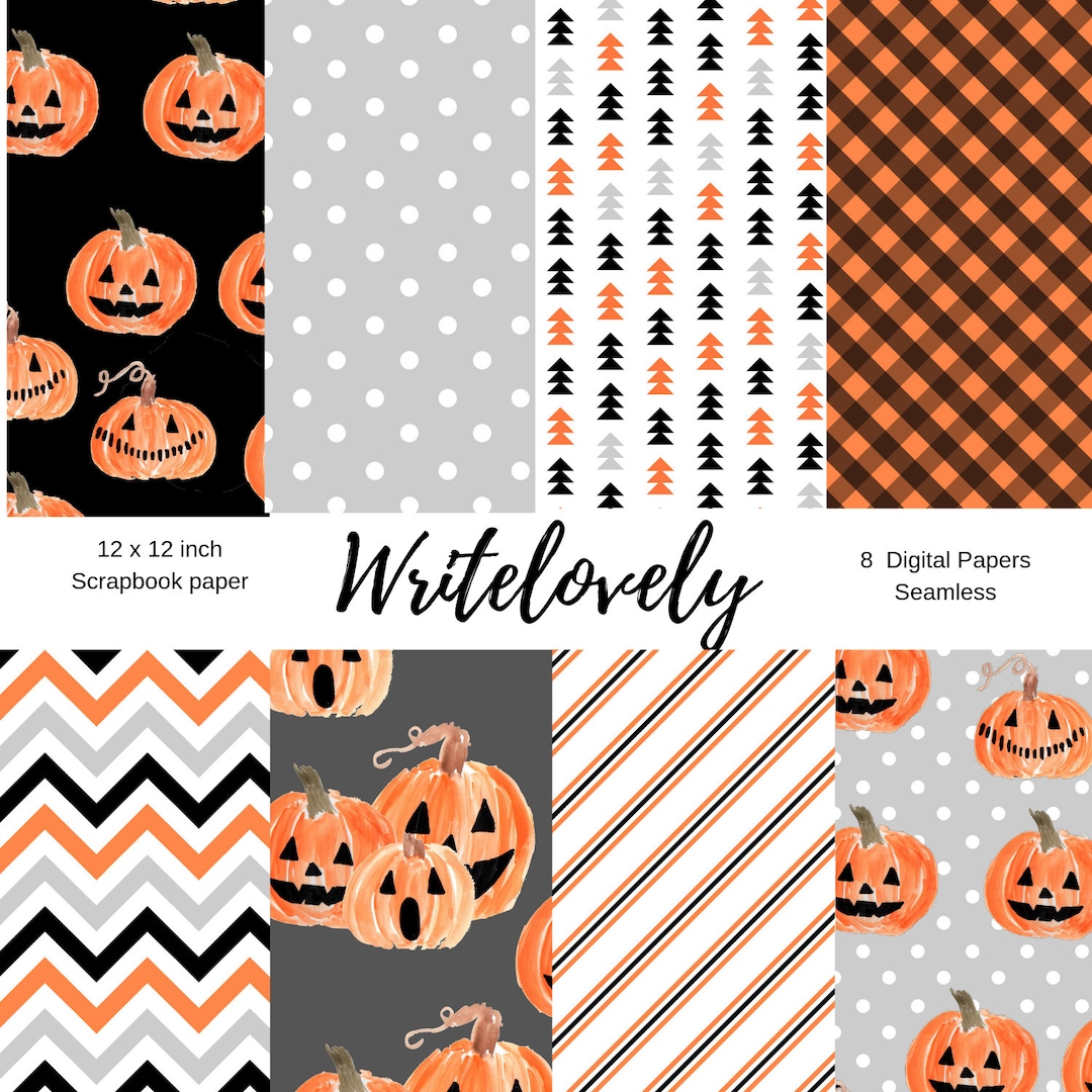Seamless Pumpkin Halloween Digital Paper - Fall Autumn Digital ...
