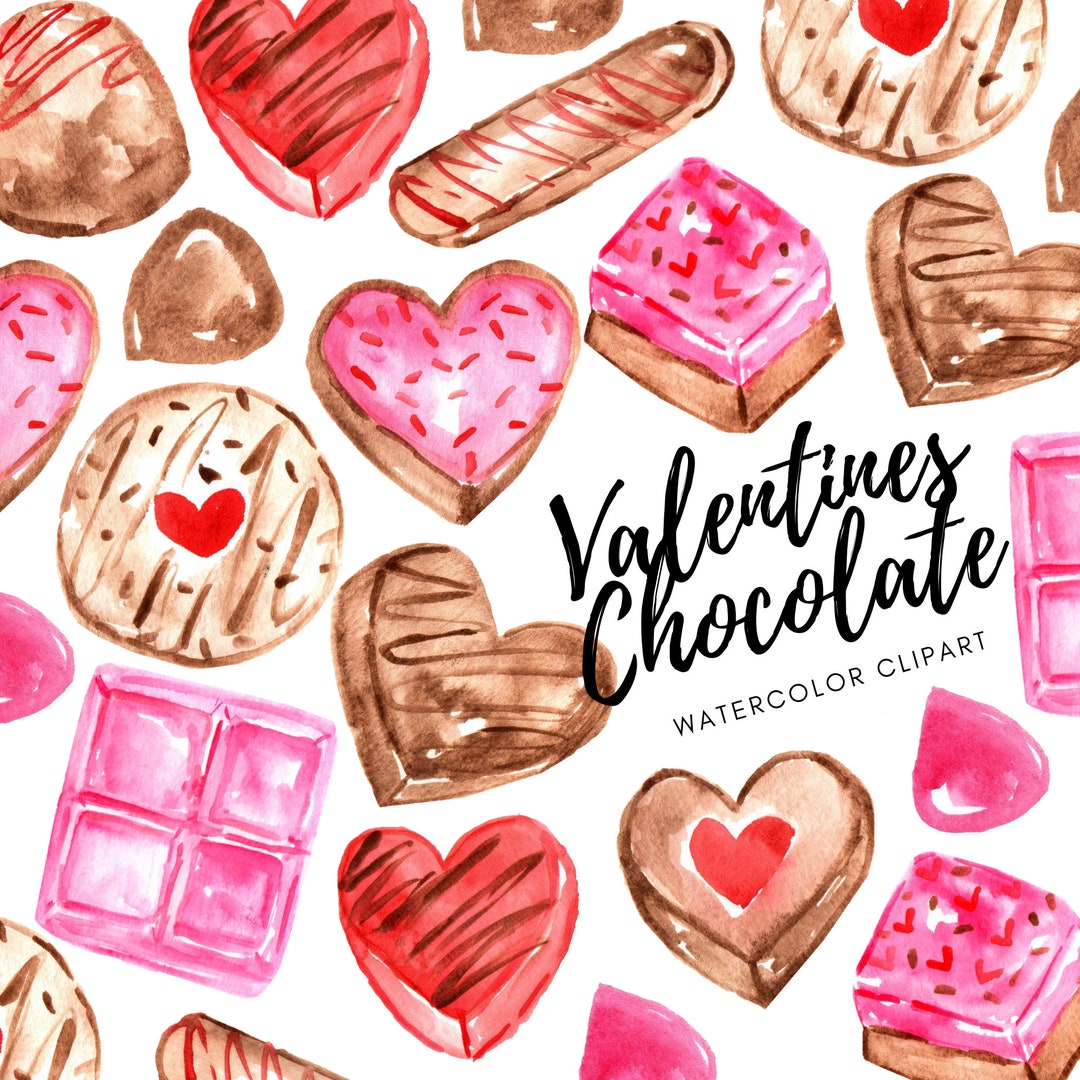 Valentines Day Clipart, Watercolor, Chocolate, Truffles, Desserts ...