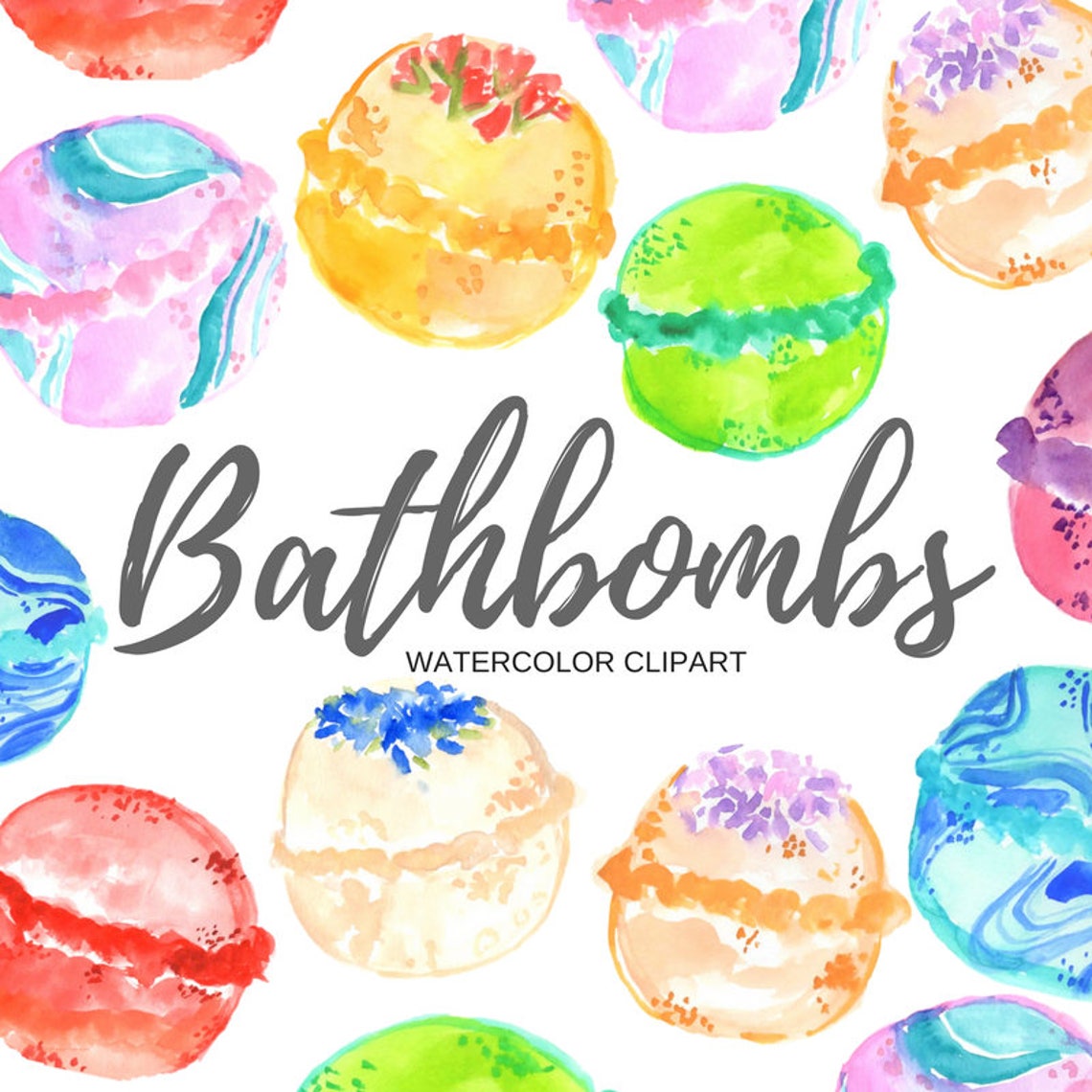 Watercolor Bath Bomb Clip Art Bathroom Batn Time Digital - Etsy