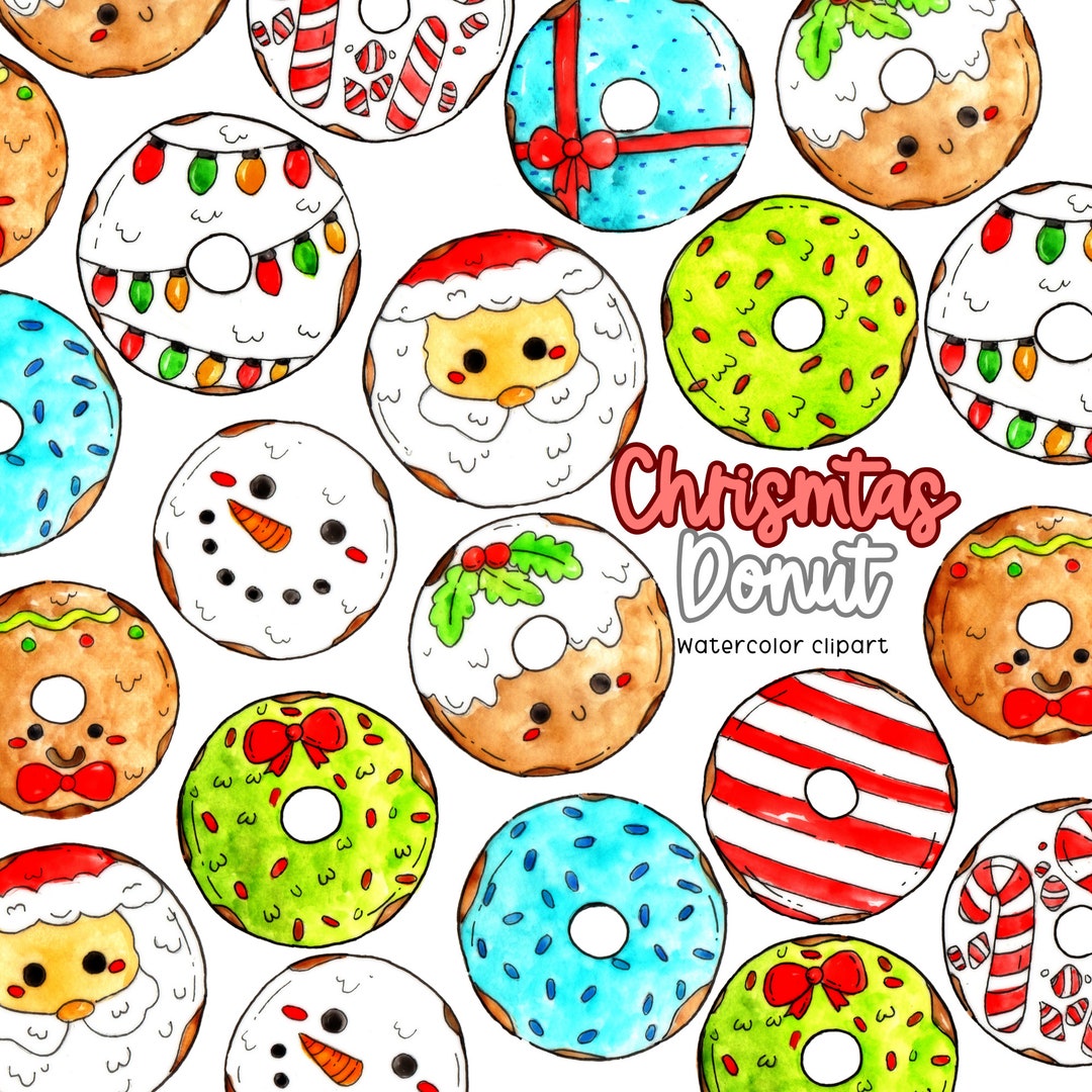 Christmas Clipart, Christmas Donut Clipart, Watercolor Clipart Digital ...