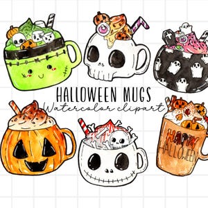 Watercolor Clipart, Halloween, Spooky, Coffee, Hot Chocolate, Mugs ...