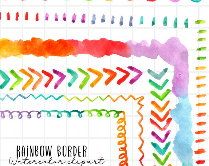 BASIC Watercolor Border Clipart, Hand Painted Rainbow Clip Art Frames ...