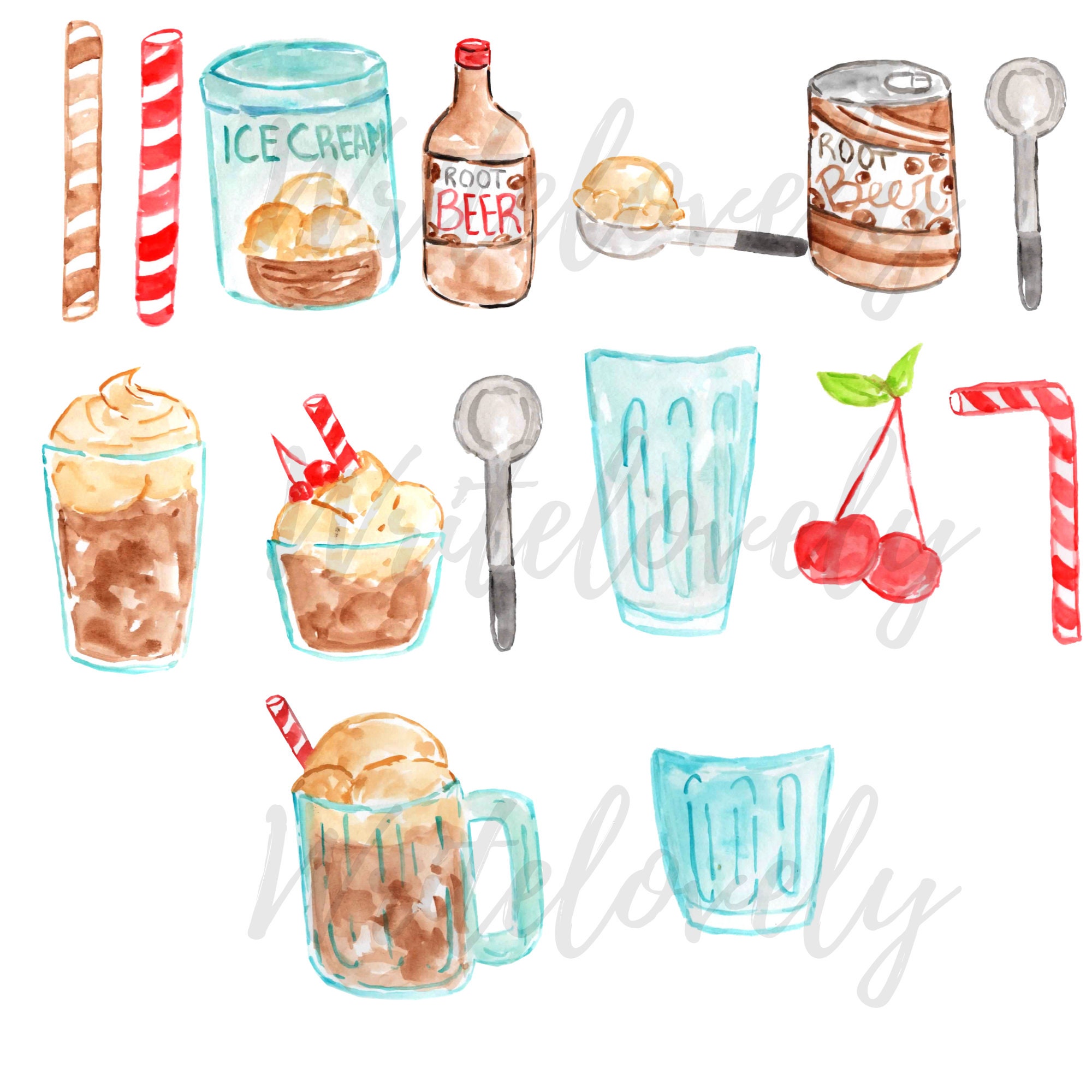 Watercolor Clipart Root Beer Float Soda Ice Cream Summer - Etsy Canada