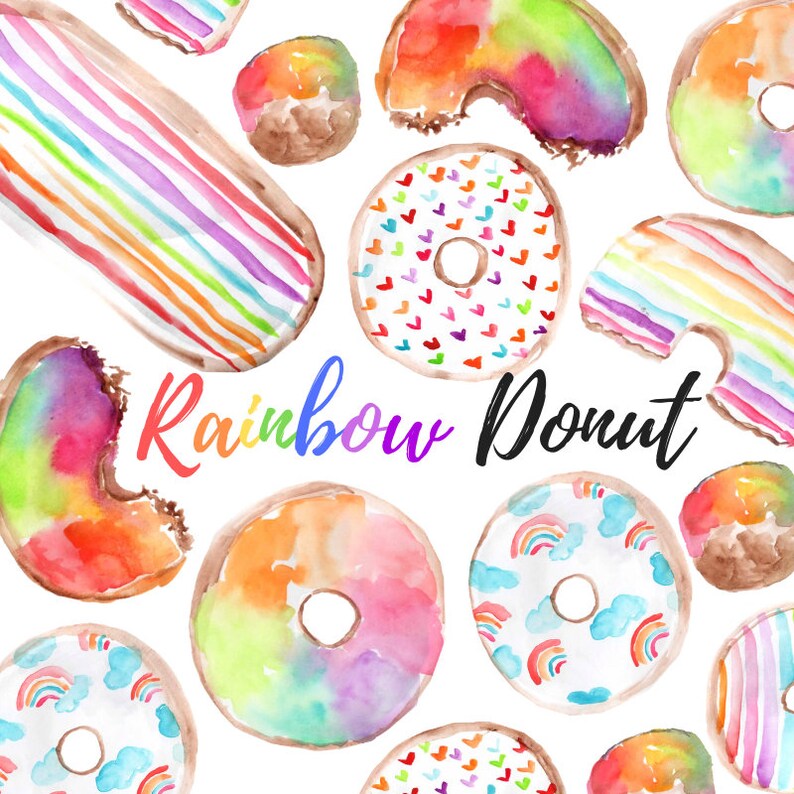 Donut Clip Art Rainbow Food Graphics Pastries Donut - Etsy