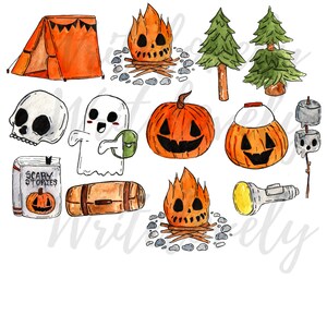 Watercolor Halloween Clipart, Spooky Camp, Camping, Forest, Ghost ...