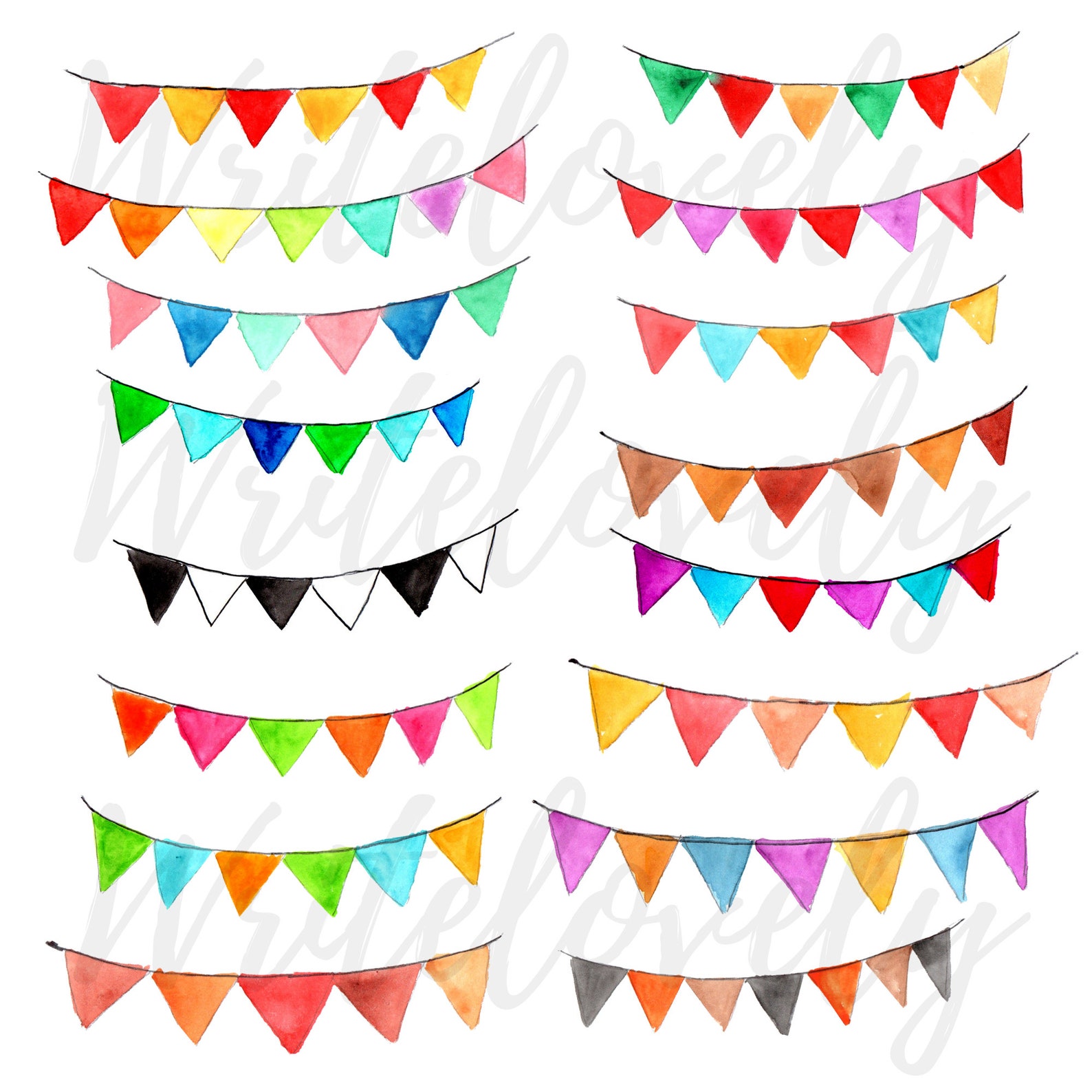Watercolor Clipart - Bunting Clipart - Bunting Flag- Commercial Use - Etsy