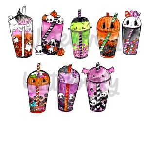 Watercolor Halloween Boba Clipart, Drink Graphics, Spooky Boba ...