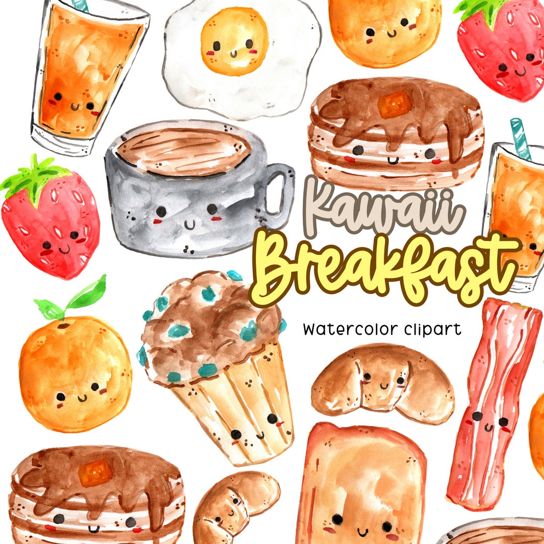 Watercolor Kawaii Breakfast Food Clipart, Eggs Pancakes Toast Png ...