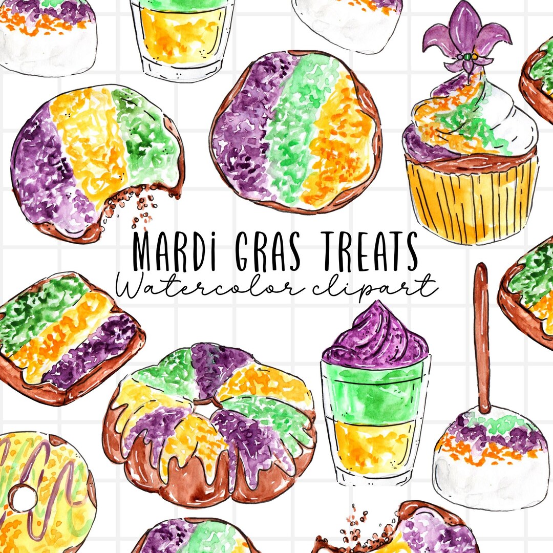 Watercolor Mardi Gras Clipart of Desserts - Food Pasterie Graphics for ...