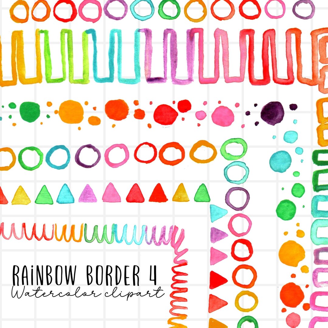 Watercolor Clipart - Rainbow Border, Rainbow Frame, Doodle Frame ...