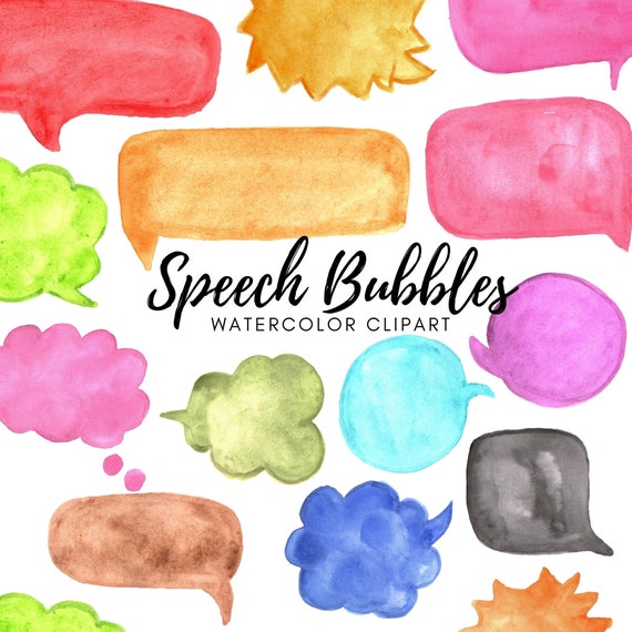 Watercolor Clip Art Speech Bubble Comic Graphics PNG | Etsy