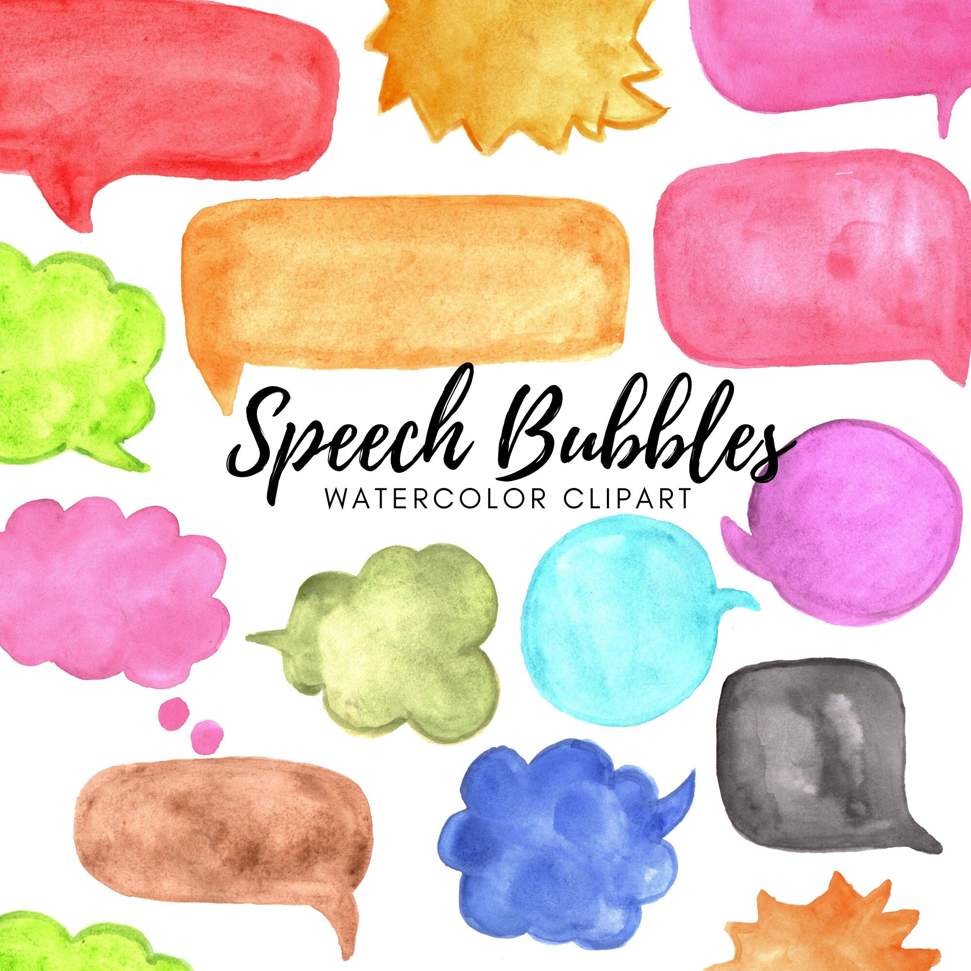 Watercolor Clip Art Speech Bubble Comic Graphics PNG - Etsy UK