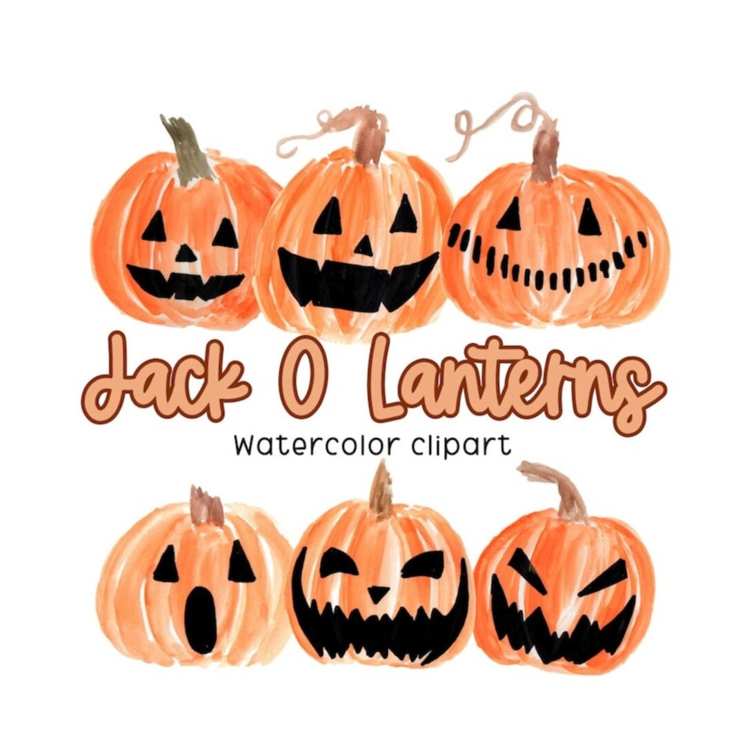 Halloween Watercolor Pumpkin Clipart, Jackolanterns, Fall Graphics ...