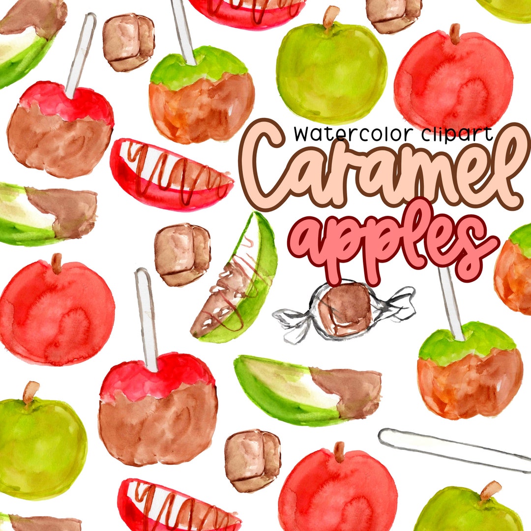 Watercolor Clipart - Caramel Apple - Dessert - Candy Apple - Food ...