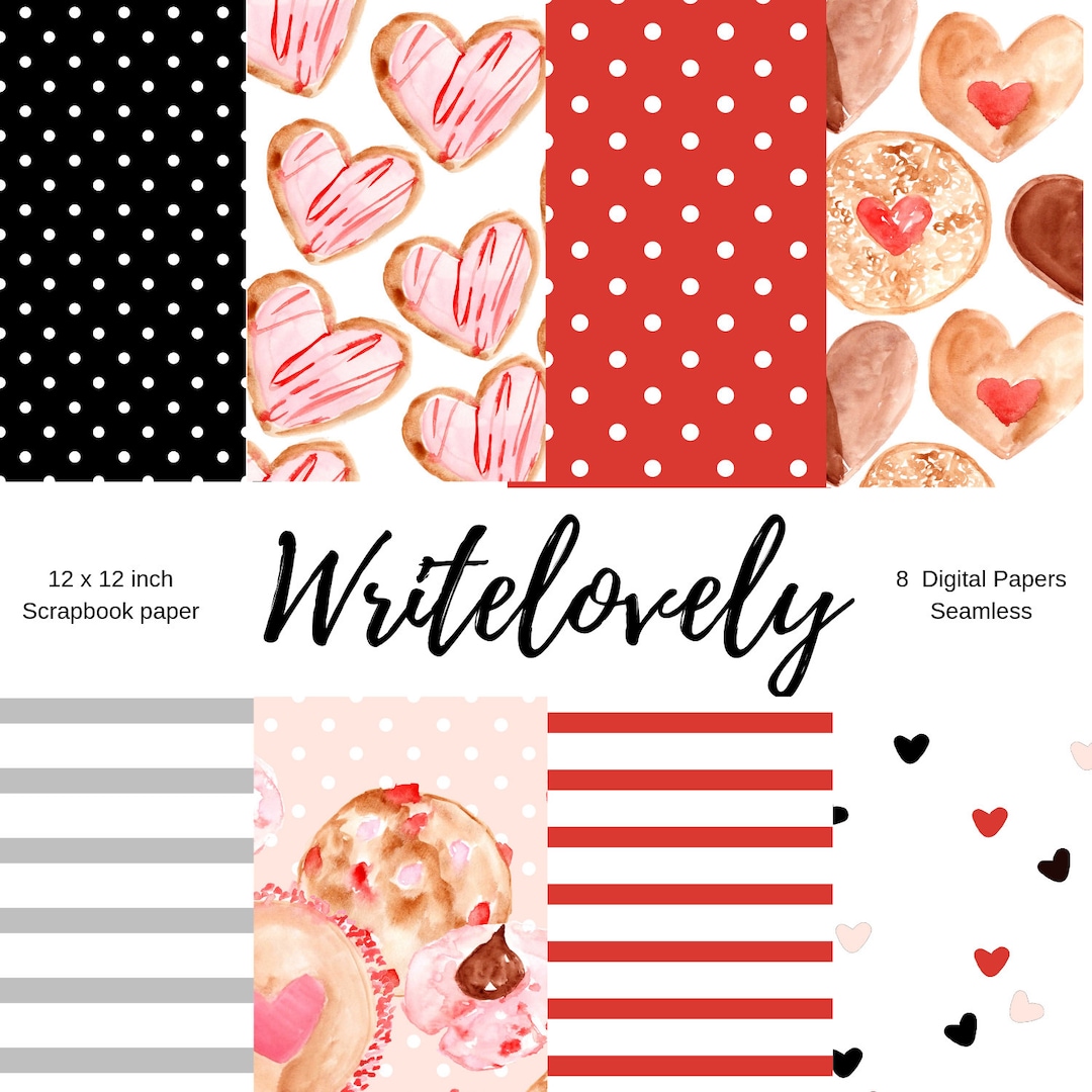 Digital Scrapbook Paper Pack - Valentines Day Seamless Decorative Paper ...