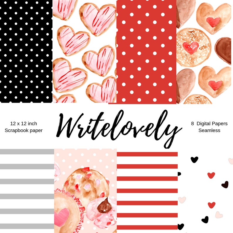 Digital Scrapbook Paper Pack - Valentines Day Seamless Decorative Paper ...