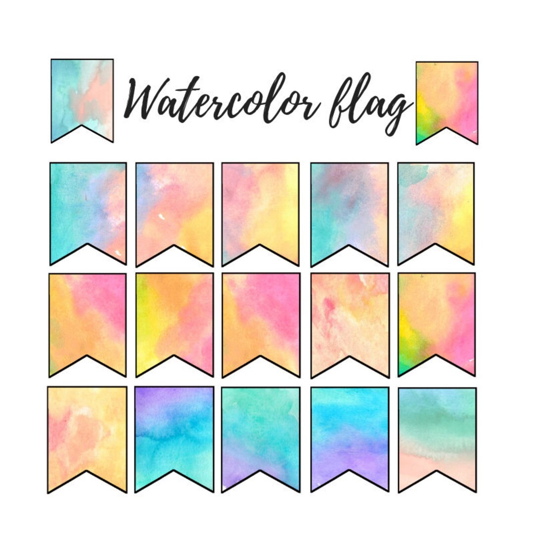 Watercolor Flag Clipart - Watercolor Banner Graphics - Digital Stickers ...