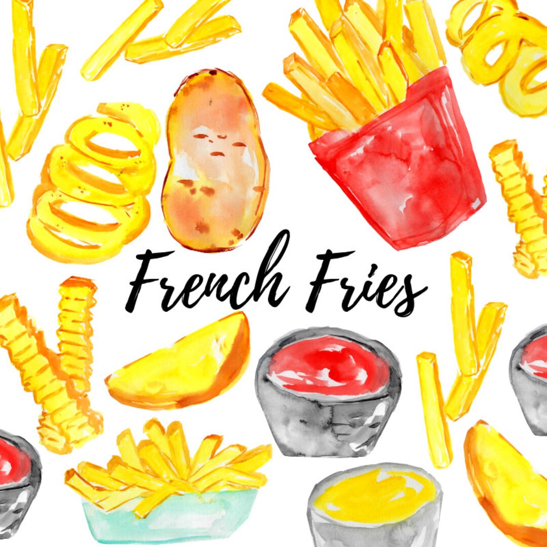 Watercolor French Fries Clipart Food Fast Food Graphics - Etsy