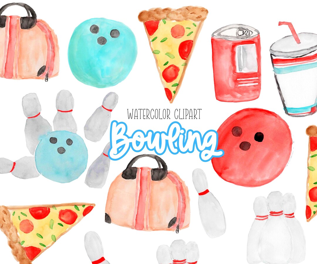 Bowling Clipart Watercolor Clipart Sports Pins Bowling Party Digital ...