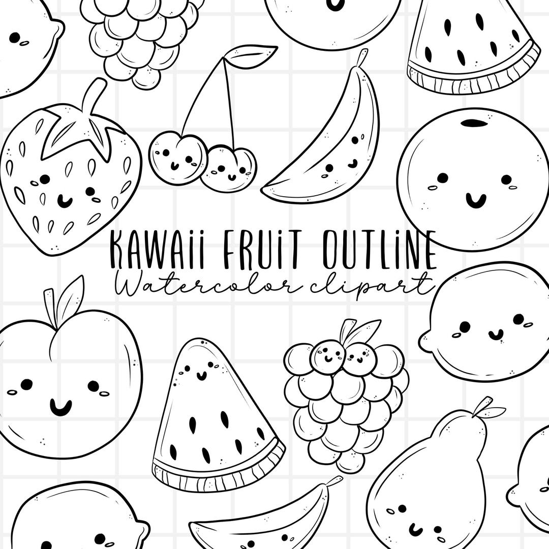 Cute Kawaii Fruit Clipart - Doodle Clip Art - Digital Stamp - Food ...