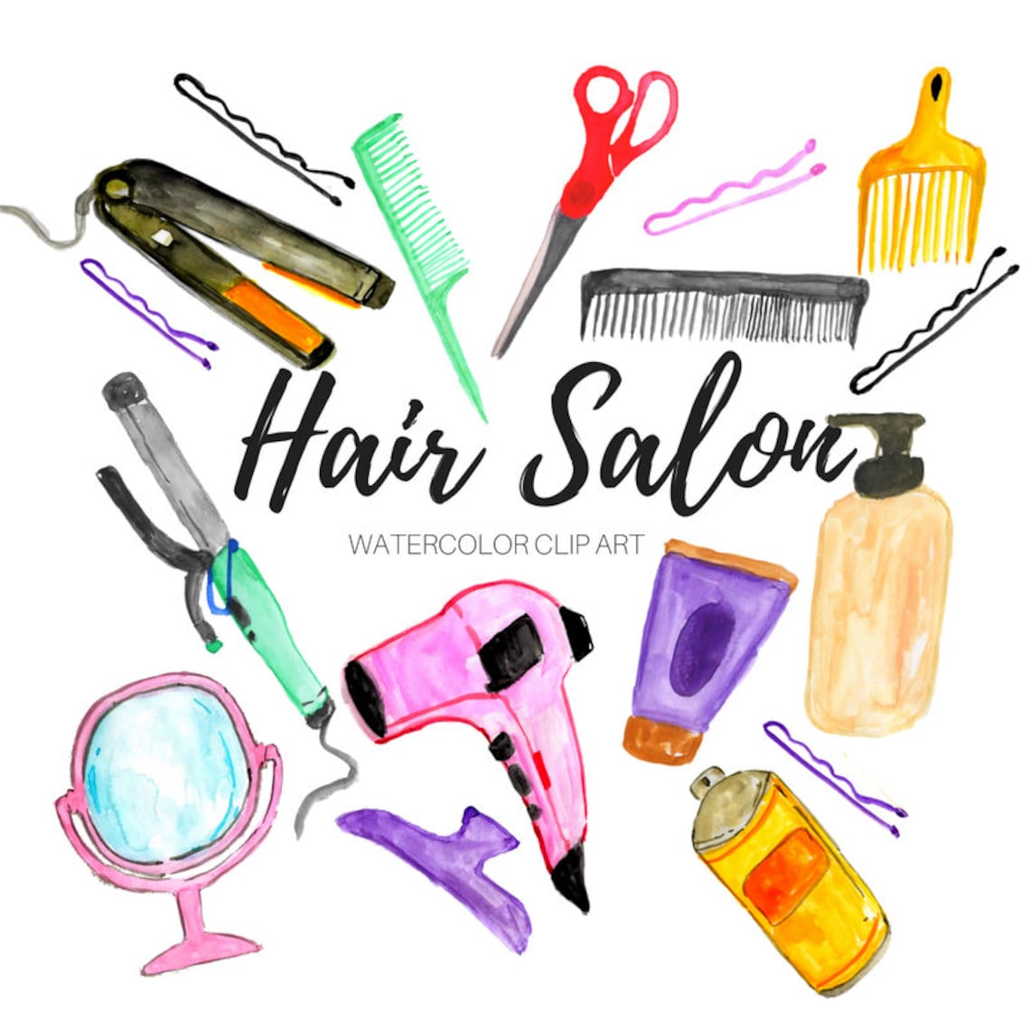 Hair Salon Clip Art Watercolor Clip Art Beauty Clip Art - Etsy