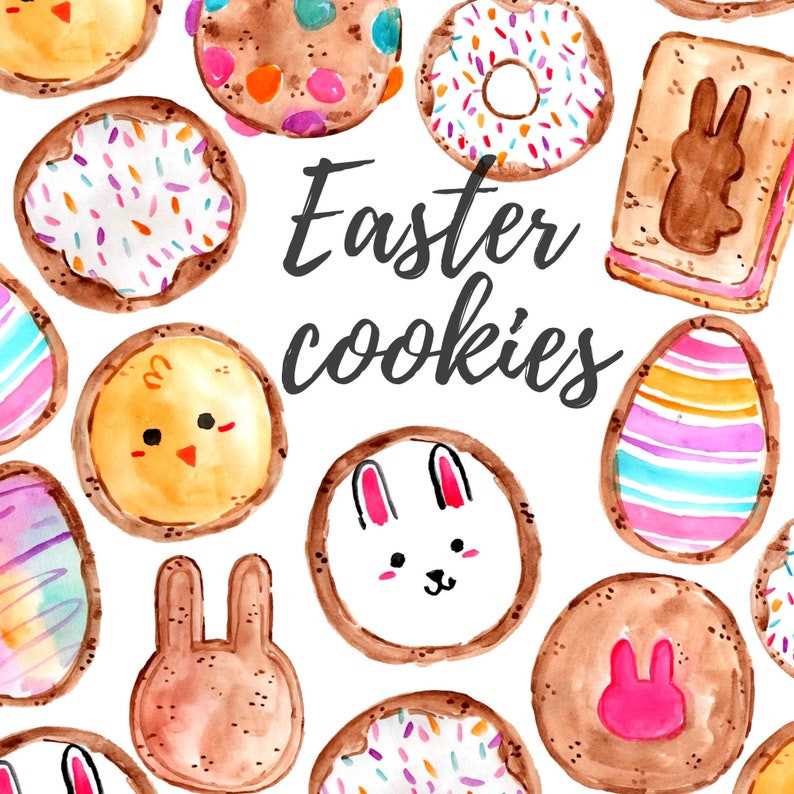 Watercolor Easter Clip Art Cookies Food Dessert Baking | Etsy