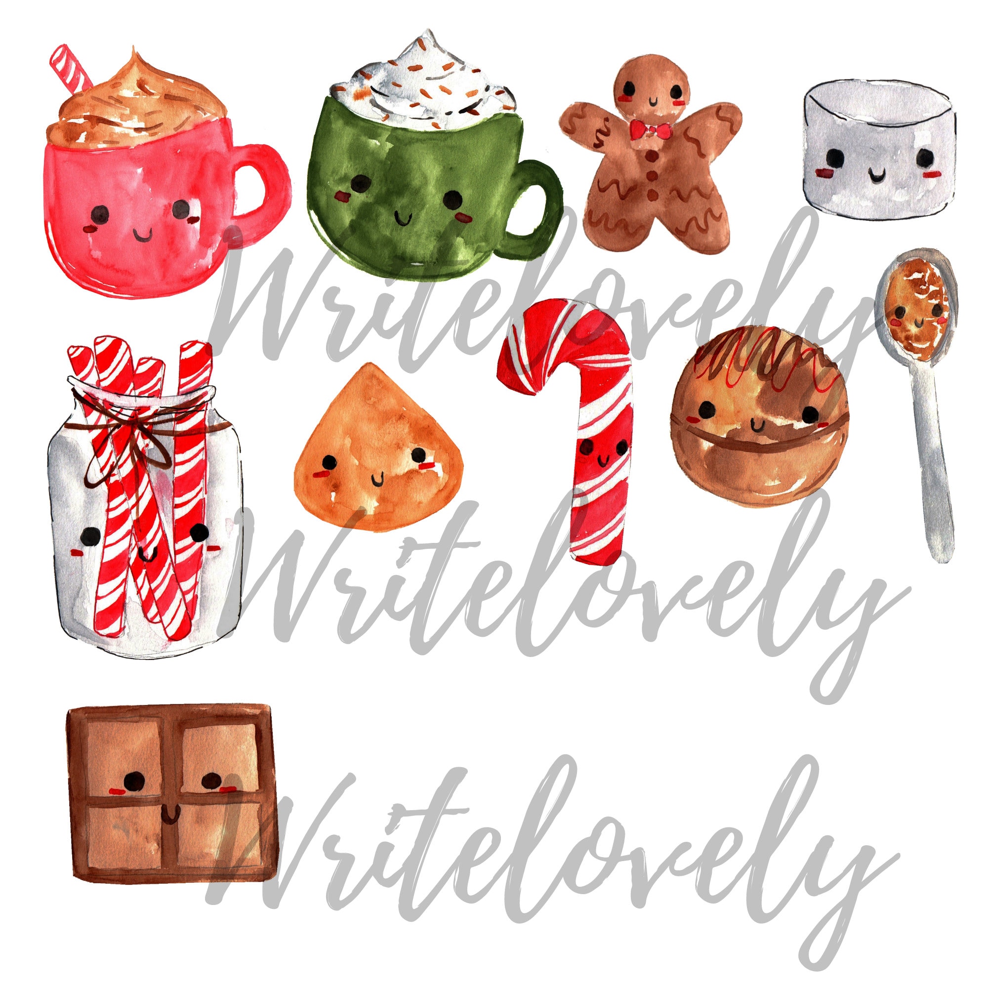 Watercolor Clip Art Christmas Hot Chocolate Holiday Graphics | Etsy