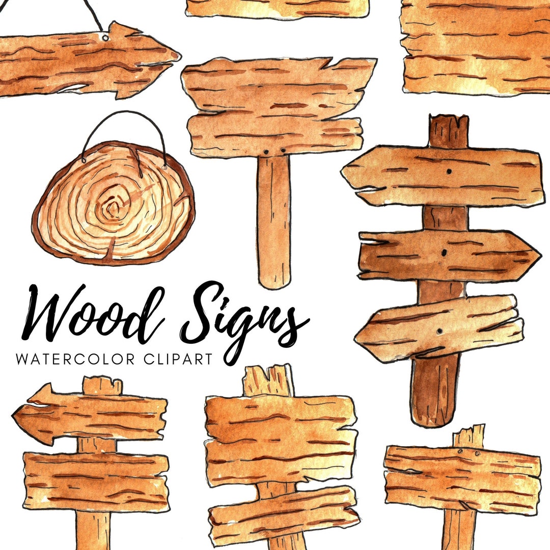 Watercolor Wooden Sign Clipart Hanging Signs Planks - Etsy