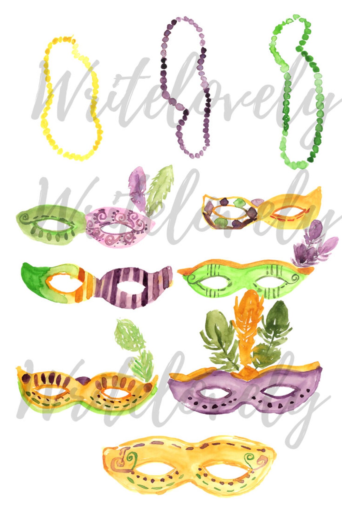Watercolor Mardi Gras Mask Clipart Costume Party Digital PNG - Etsy
